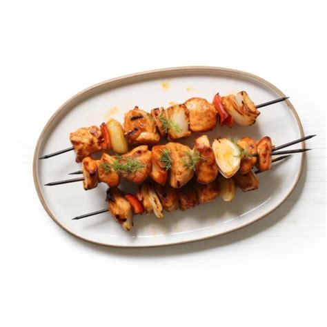 Premium Ai Image Brochette De Poulet On White Plate On A White