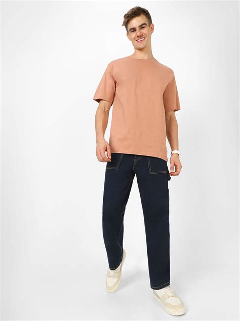 Mens Dark Blue Loose Baggy Fit Carpenter Cargo Jeans With 6 Pockets N