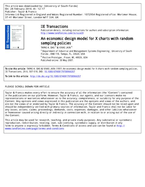Pdf An Economic Design Model For X¯ Charts With Random Sampling Policies