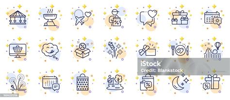 Roller Coaster Carousels And Shopping Bag Line Icons For Web App 픽토그램