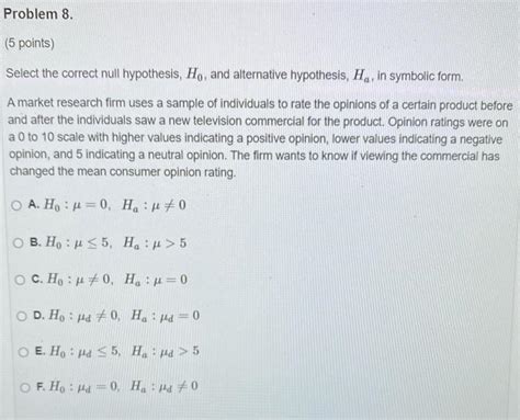 Solved Select The Correct Null Hypothesis H0 And