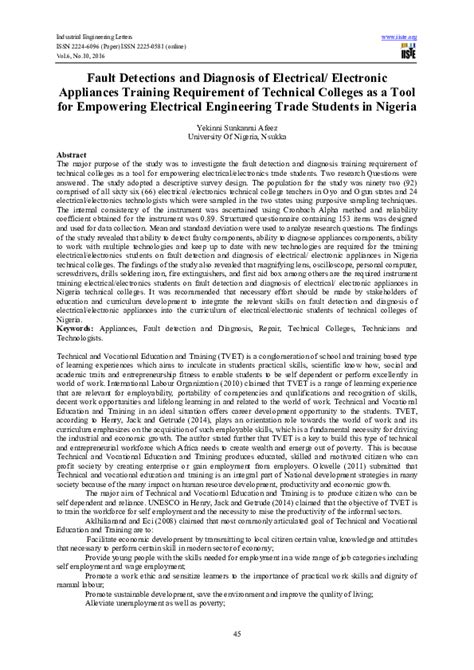 Pdf Fault Detections And Diagnosis Of Electrical Electronic Appliances Training Requirement