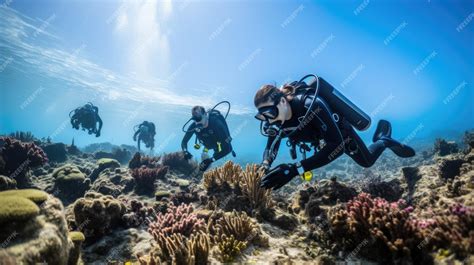 Premium Ai Image A Team Of Marine Scientists Conducting A Coral Reef Restoration Project In A