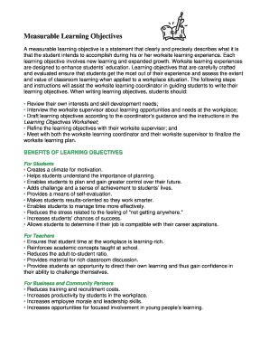 Fillable Online Measurable Learning Objectives Fax Email Print PdfFiller