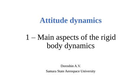 PDF Attitude Dynamics 1 Main Aspects Of The Rigid Body Dynamics