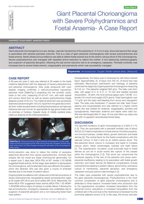Pdf Giant Placental Chorioangioma With Severe Polyhydramnios And