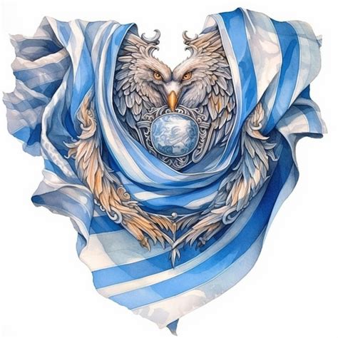 Um desenho de uma águia um lenço azul que diz bola azul nele