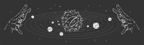 태양계와 인간의 손을 가진 현대 마술 마술 카드 손 그리기 신비 그림 골동품에 대한 스톡 벡터 아트 및 기타 이미지 골동품 궤도 귀신 Istock