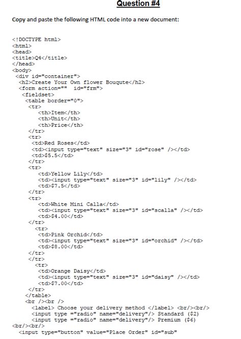 Solved Question Copy And Paste The Following HTML Code Chegg Com