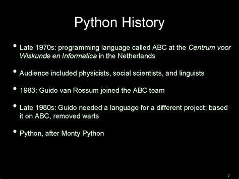 Python Basics Python History Late 1970 S Programming