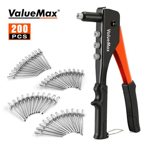 Valuemax 핸드 리벳 세트 전문 수동 리벳 건 도구 집 수리 및 Diy 200 리벳 포함 24mm 32mm 4