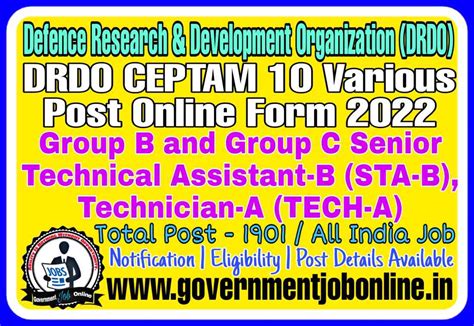 Drdo Ceptam 10 2022 Various Post Online Form Check Details