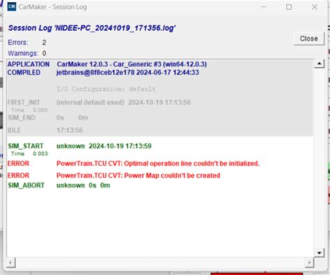 Powertrain Tcu Cvt Model Single Track Mapping Error Carmaker Ipg