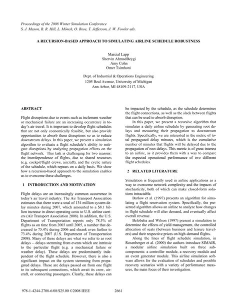PDF A Recursion Based Approach To Simulating Airline Schedule Robustness