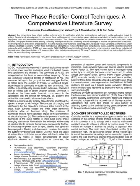 Three Phase Rectifier Control Techniques A Comprehensive Literature