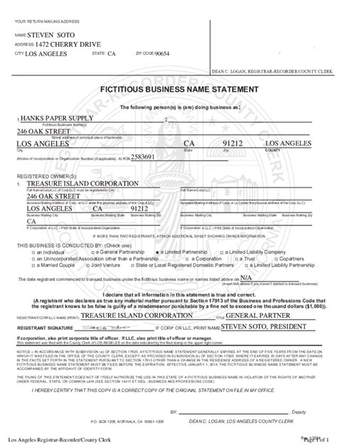 Fillable Online Fictitious Business Name Statement Los Angeles Ca Fax Email Print Pdffiller Fillable Online Fictitious Business Name Statement Los Angeles Ca Fax Email Print Pdffiller