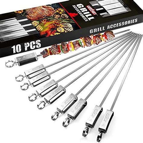 Grillart Kabob Skewers For Grilling Metal Skewers For Kabobs With Slider Flat Bbq Skewers