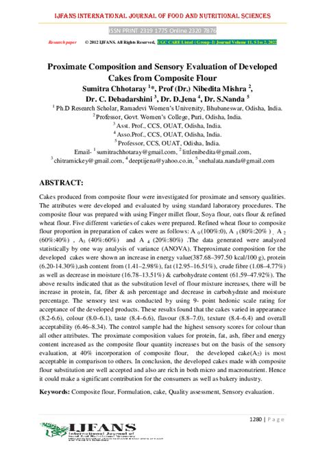 Pdf Proximate Composition And Sensory Evaluation Of Developed Cakes From Composite Flour