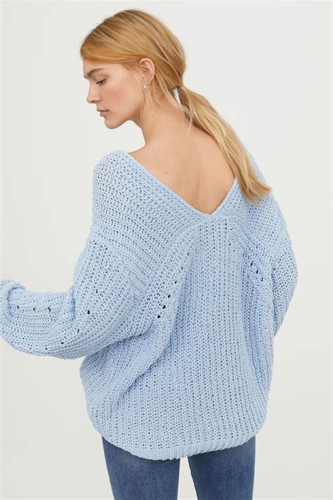 Джемпер с треугольным вырезом - Голубой - Женщины | H&M RU 1 | Sweaters ...