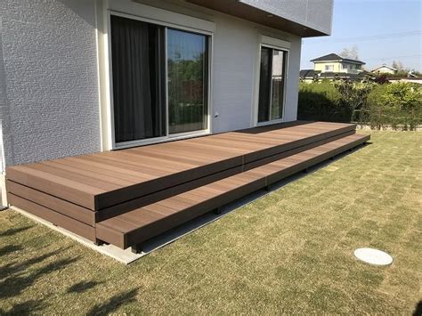 樹ら楽ステージ 木彫 多段幕板 ステップ テラス屋根 おしゃれ ウッドデッキ diy ベランダ リクシル ウッドデッキ
