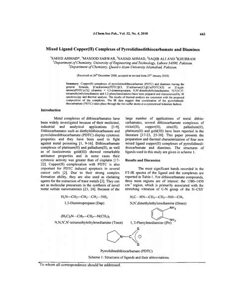 Pdf Mixed Ligand Copperii Complexes Of Pyrrolidinedithiocarbamate And Diamines