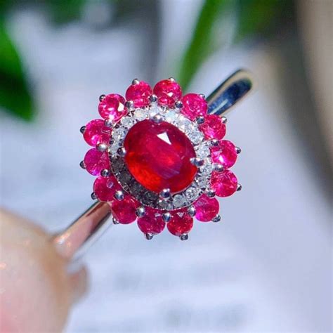 Cluster Real Ruby Ring 18k Solid Gold Genuine Ruby Ring Red Gemstone