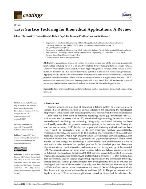 Pdf Laser Surface Texturing For Biomedical Applications A Review