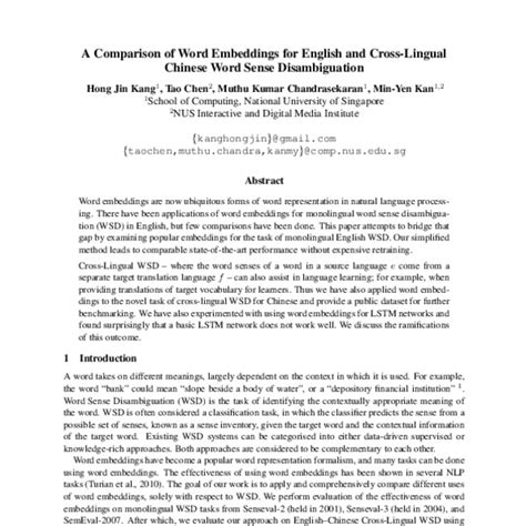 A Comparison Of Word Embeddings For English And Cross Lingual Chinese