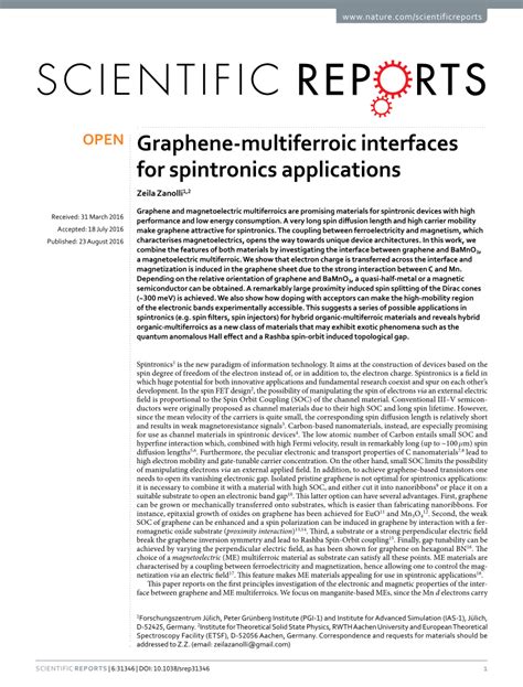 Pdf Graphene Multiferroic Interfaces For Spintronics Applications