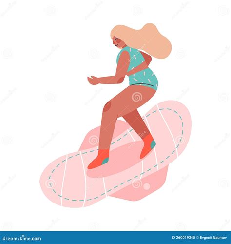 Period Or Menstruation With Female In Underwear Flying On Pink Pad