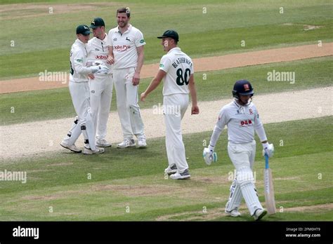 Harry Gurney Of Notts Celebrates Taking The Wicket Of Adam Wheater