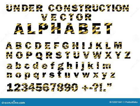 Under Construction Striped Pattern Style Vector Letters Alphabet Font