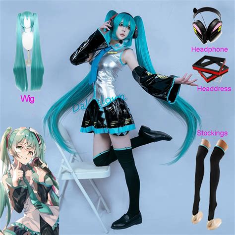 Anime Miku Cosplay Wig Traje Para Mulheres Vestido Midi Jap O Fone De