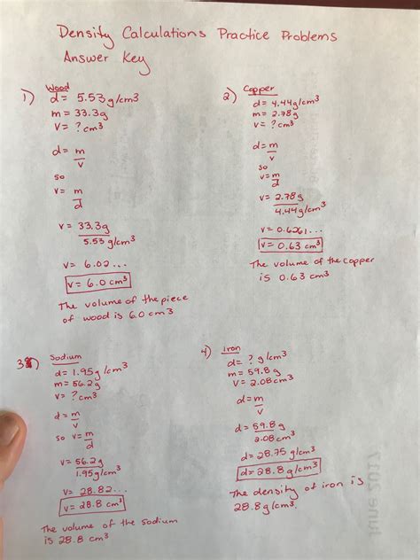 Answer Key Density Practice MRS BOHAYCHUK S INFORMATION STATION 2
