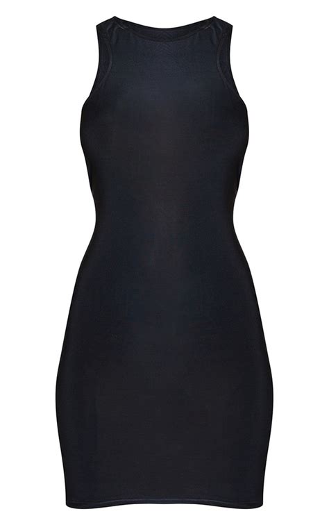 Black Slinky Racer Neck Bodycon Dress Prettylittlething Usa