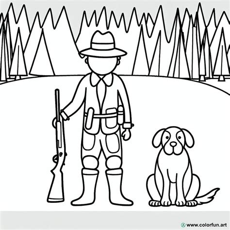 Desenhos Para Colorir De Um Caçador E Seu Cachorro Para Baixar Ou