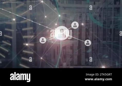 Animation Of Icons And Dots Connected With Lines Lens Flare Circles