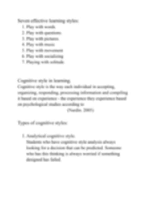 SOLUTION: Learning styles cognitive styles in learning - Studypool