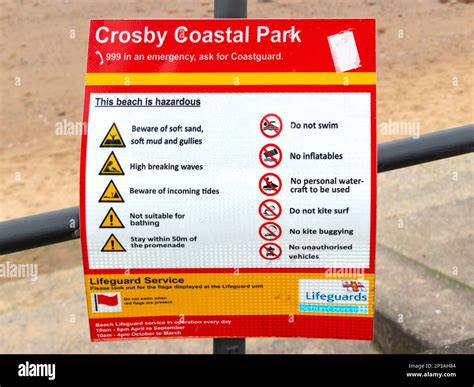 Crosby Coastal Park Warning Sign Hazardous Beach With Soft Sand Tides