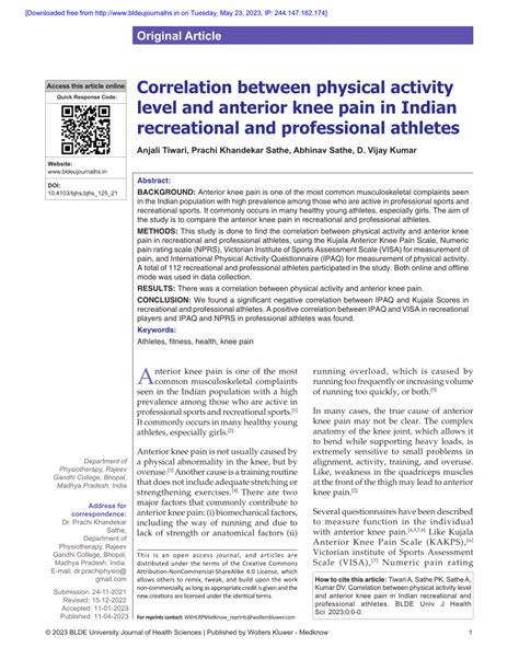 Pdf Correlation Between Physical Activity Level And Anterior Knee