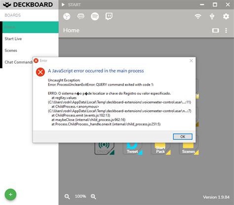 JavaScript Error Voicemeeter BUG Issue Rivafarabi Deckboard GitHub