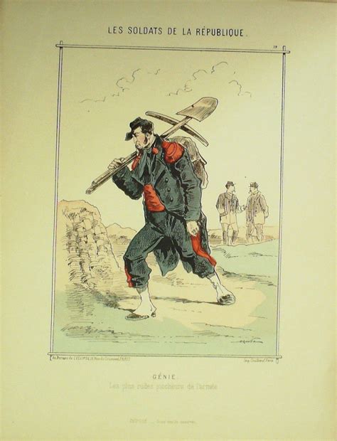 DRANER PIOCHEUR du GENIE LITHO signée SOLDATS d la REPUBLIQUE