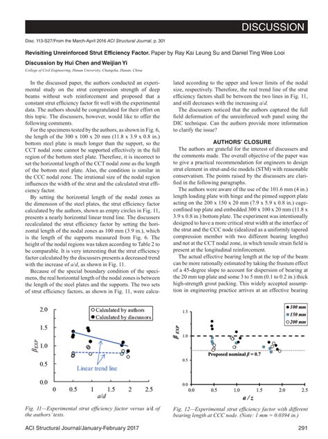 Pdf Discussion Revisiting Unreinforced Strut Efficiency Factor