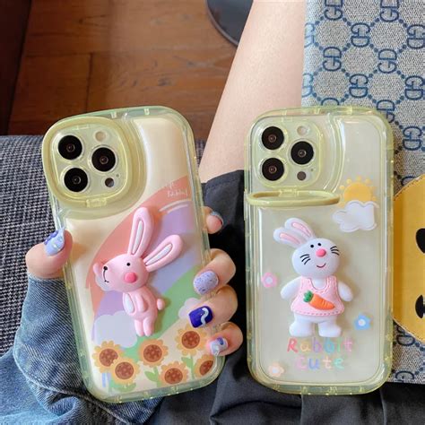 การ์ตูน3d กระต่ายน่ารักกรณีโทรศัพท์มือถือที่มีที่มองไม่เห็นที่วาง
