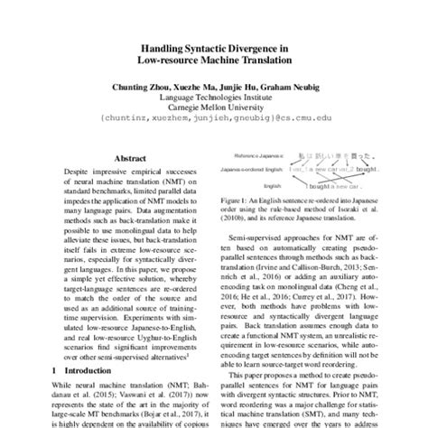 Handling Syntactic Divergence In Low Resource Machine Translation Acl Anthology