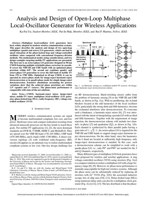 Pdf Analysis And Design Of Open Loop Multiphase Local Oscillator Generator For Wireless