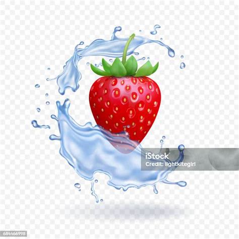 투명 한 배경 물 스플래시와 익은 신선한 딸기 3d 일러스트 벡터 딸기에 대한 스톡 벡터 아트 및 기타 이미지 딸기 물이 튀는 개념 Istock
