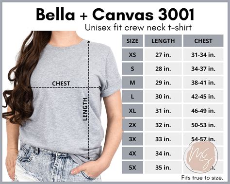 Bella Canvas 3001 Size Chart 3001 Mockup Unisex Size Chart Bella
