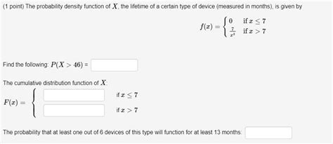 Solved Point The Probability Density Function Of X The Chegg