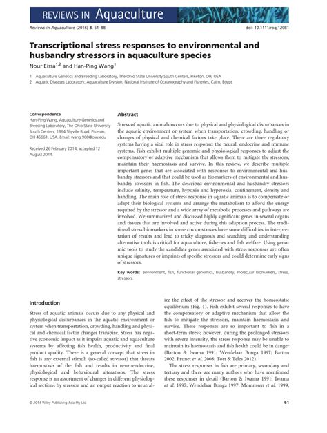Pdf Transcriptional Stress Responses To Environmental And Husbandry